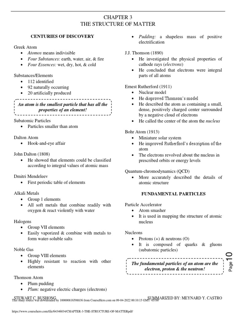 Chapter 3 The Structure of Matter PDF | Download Free PDF | Atoms ...