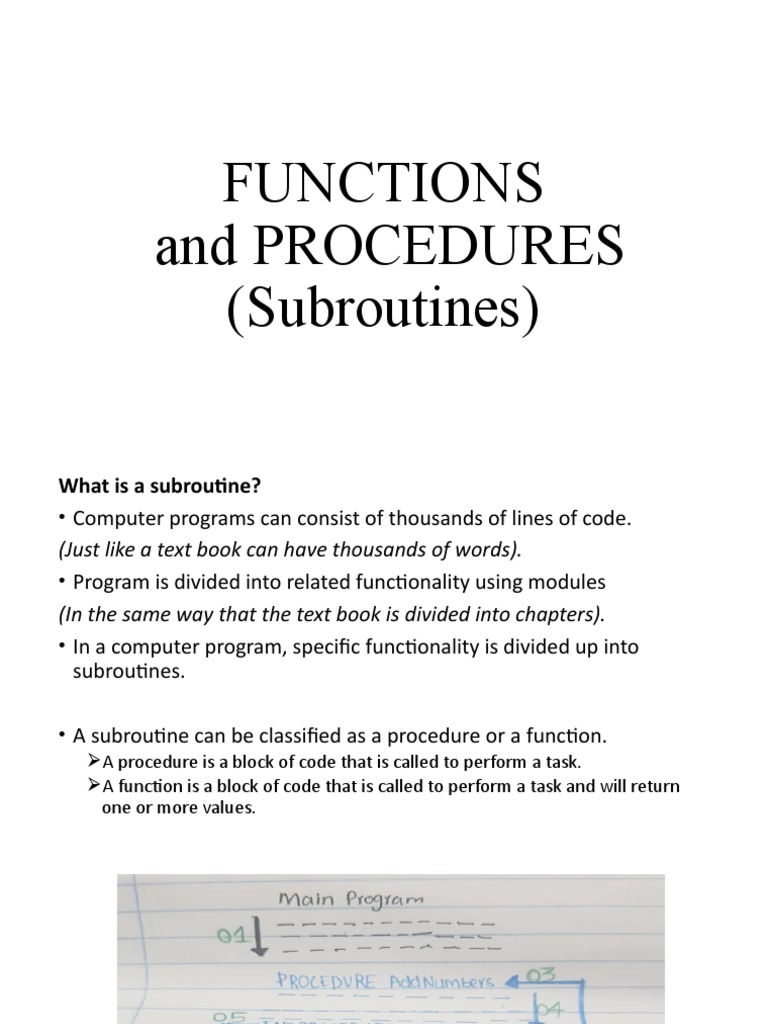 Functions and Procedures | PDF | Subroutine | Parameter (Computer Programming)