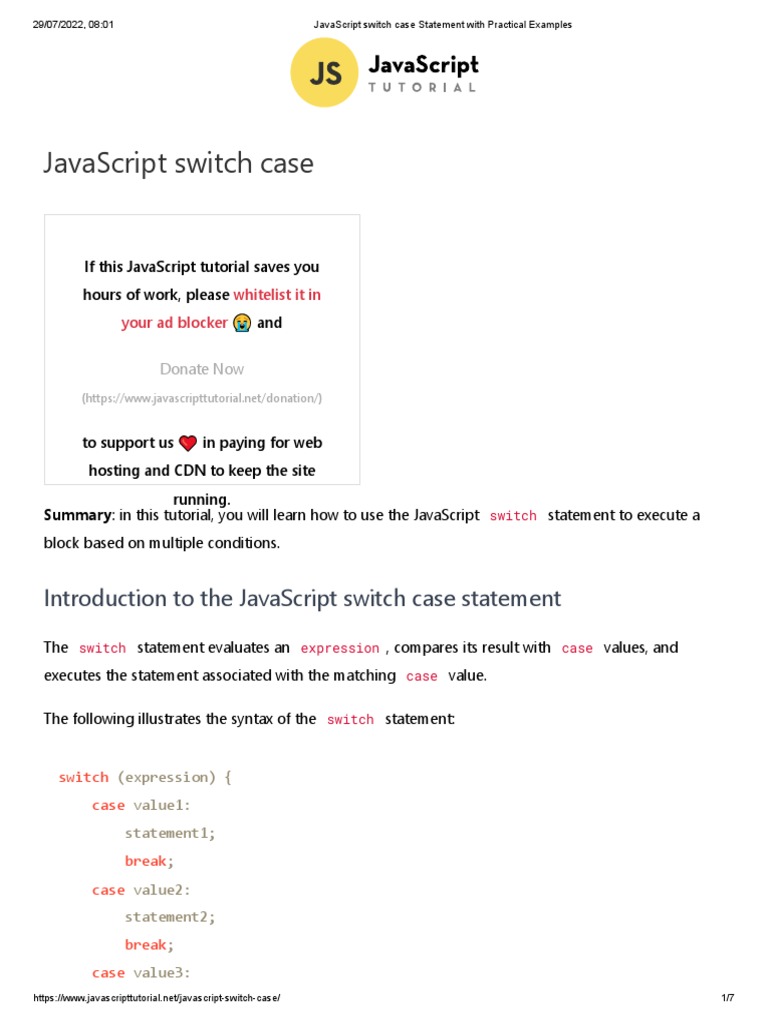 JavaScript Switch Case Statement With Practical Examples | PDF | Computing | Software Development