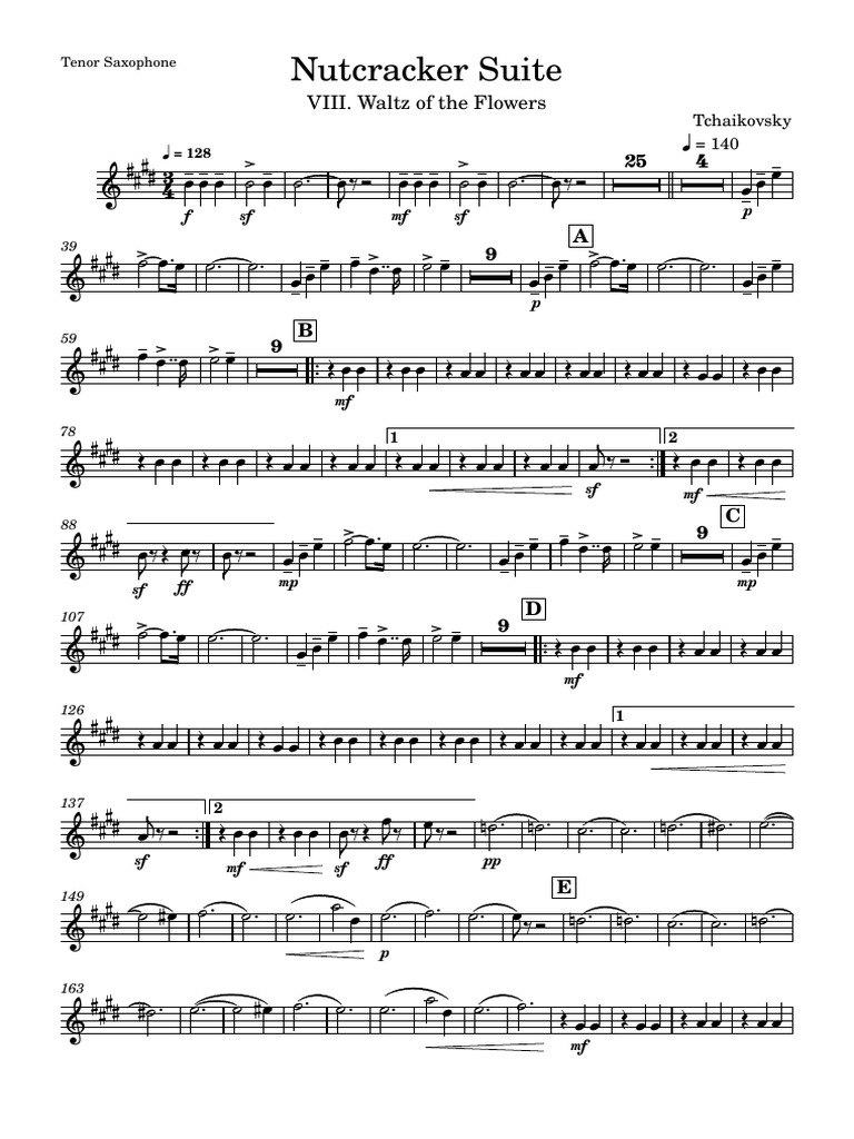 Nutcracker Suite VIII. Waltz of The Flowers-Tenor Saxophone | Download ...