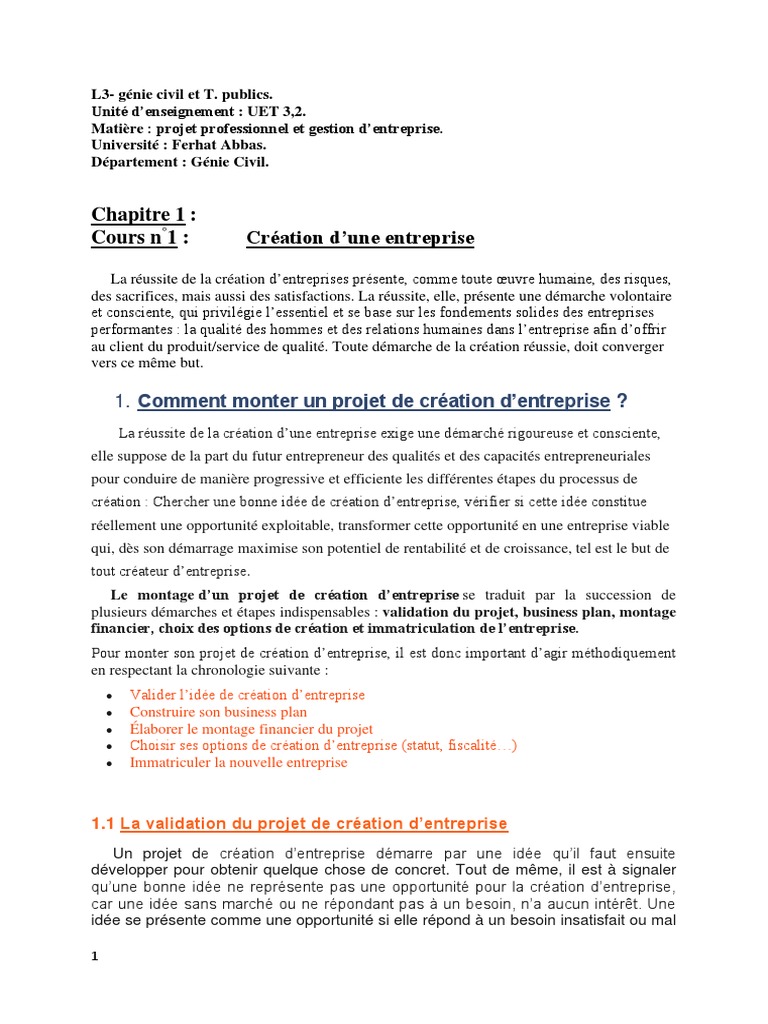 Création d'entreprise : étapes clés à suivre | PDF | Plan d'affaires ...