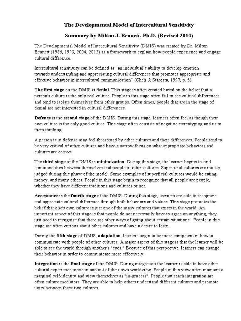 The Developmental Model of Intercultural Sensitivity | PDF | Learning ...