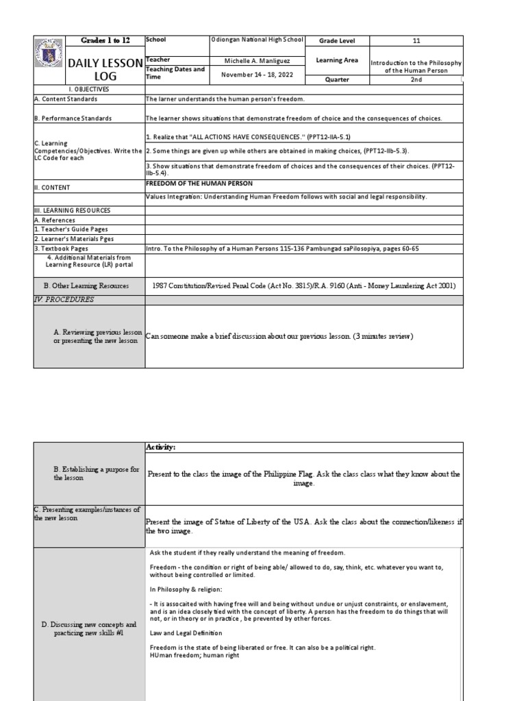 DLL Philo - Freedom | PDF | Concept | Learning