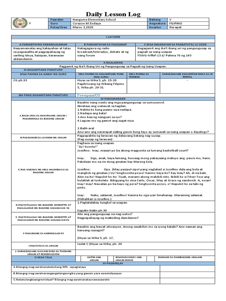 Filipino 5-Dll-4th-Quarter | PDF