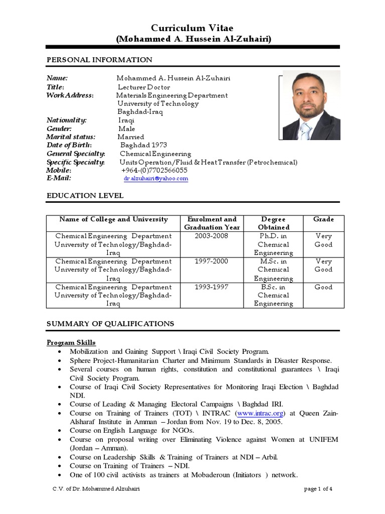 Mohammed A. Husein Alzuhairi-C.v E | PDF | Iraq | Engineering