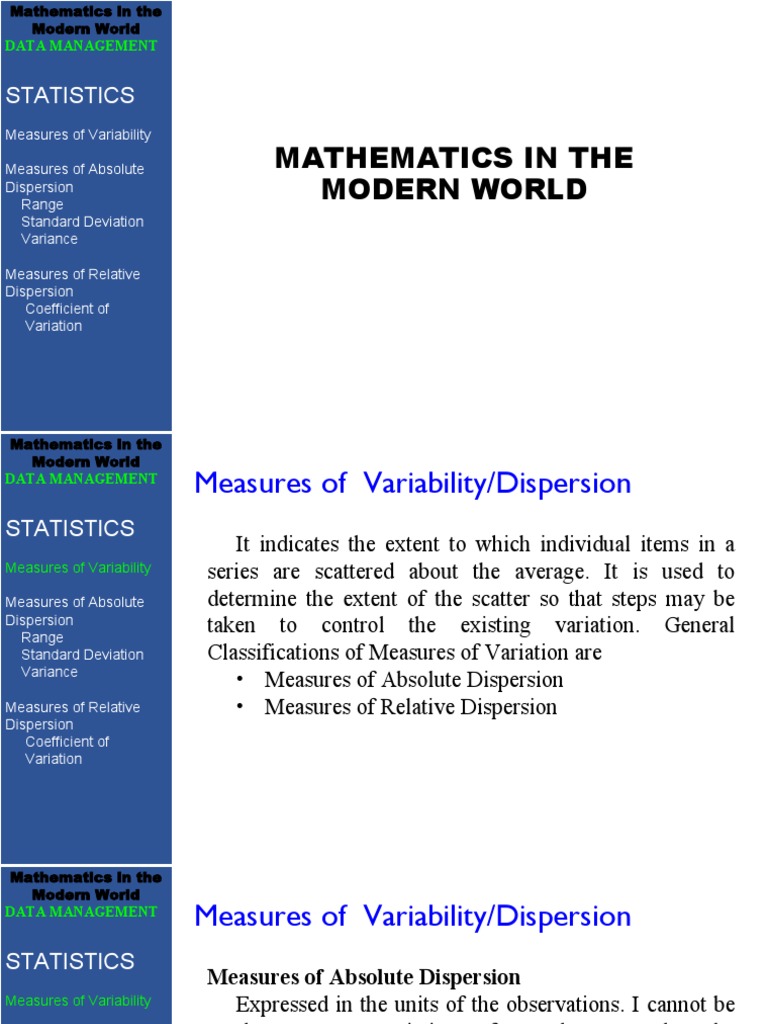 06.5 - Measure of Variability | PDF | Variance | Statistical Dispersion