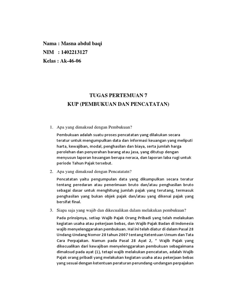 Masna Abdul Baqi - 1402213127 - Tugas Perpajakan 7 | PDF Masna Abdul Baqi - 1402213127 - Tugas Perpajakan 7 | PDF