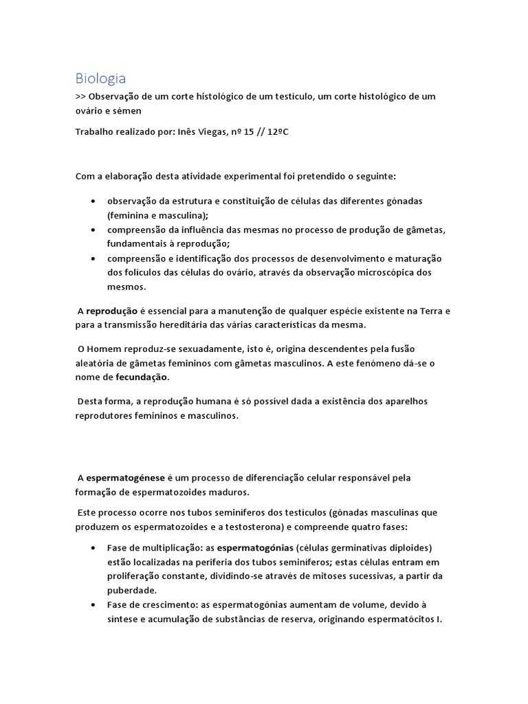 Relatório Biologia | PDF | Meiose | Reprodução