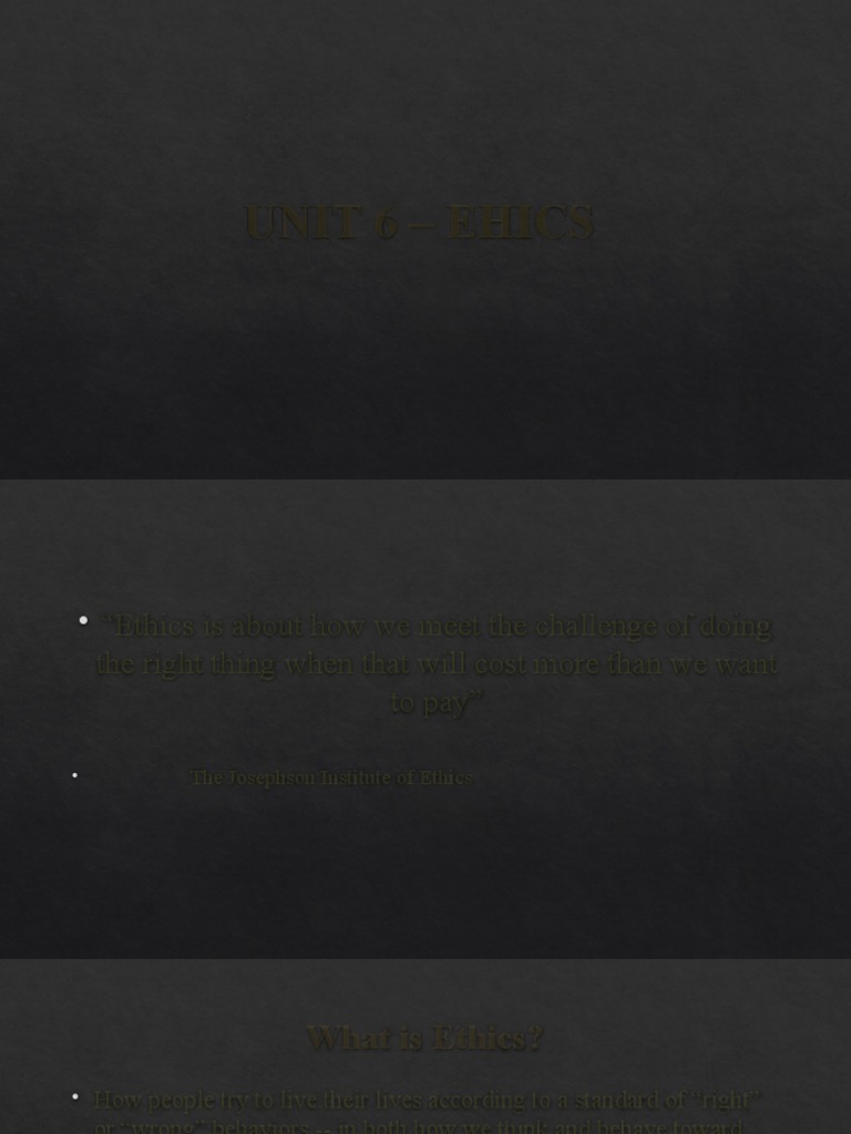 Unit 6 Ethics Pdf Business Ethics Behavior