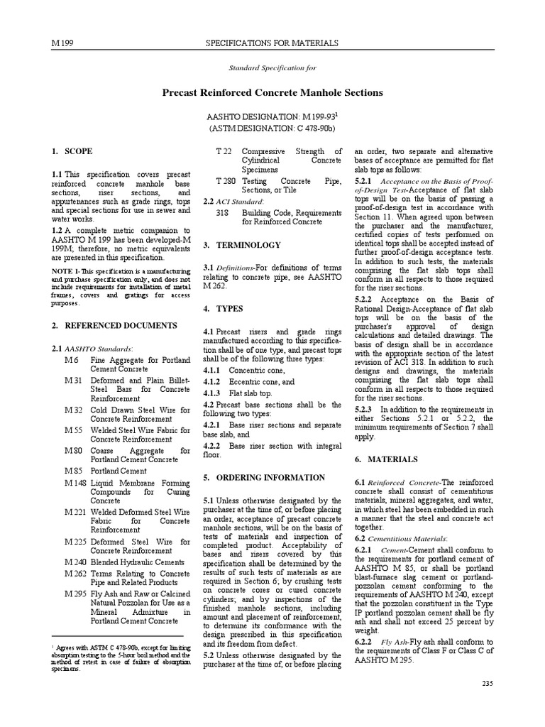 Precast Reinforced Concrete Manhole Sections: Standard Specification ...