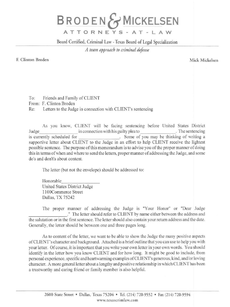 sample-character-letter-federal-sentencing | PDF | Judge