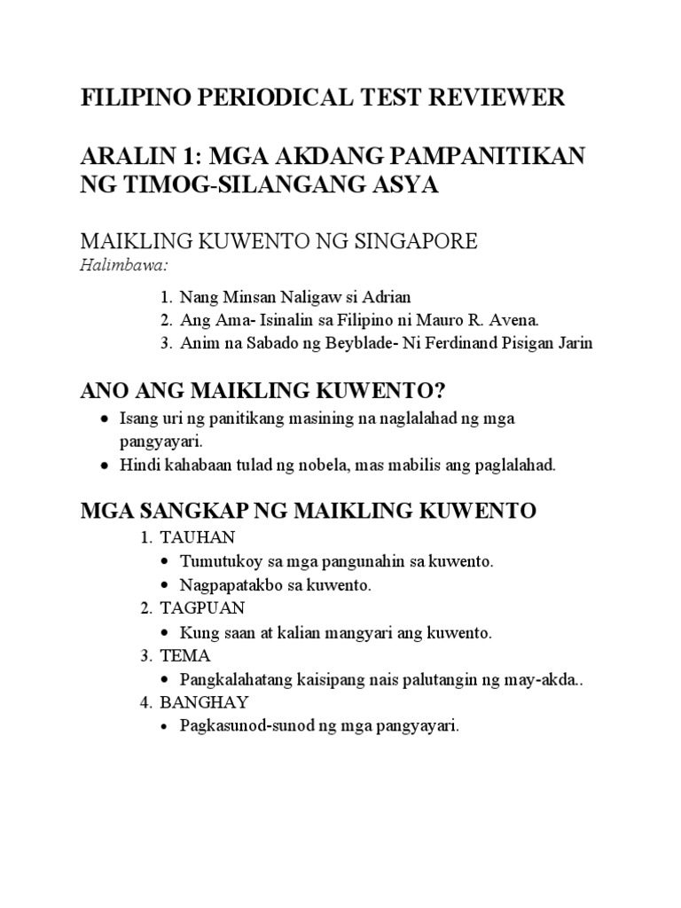 Filipino Periodical Test Reviewer | PDF
