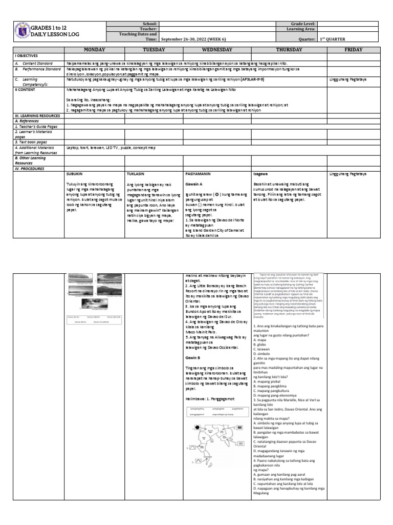 DLL Araling Panlipunan 3 q1 w6 | PDF