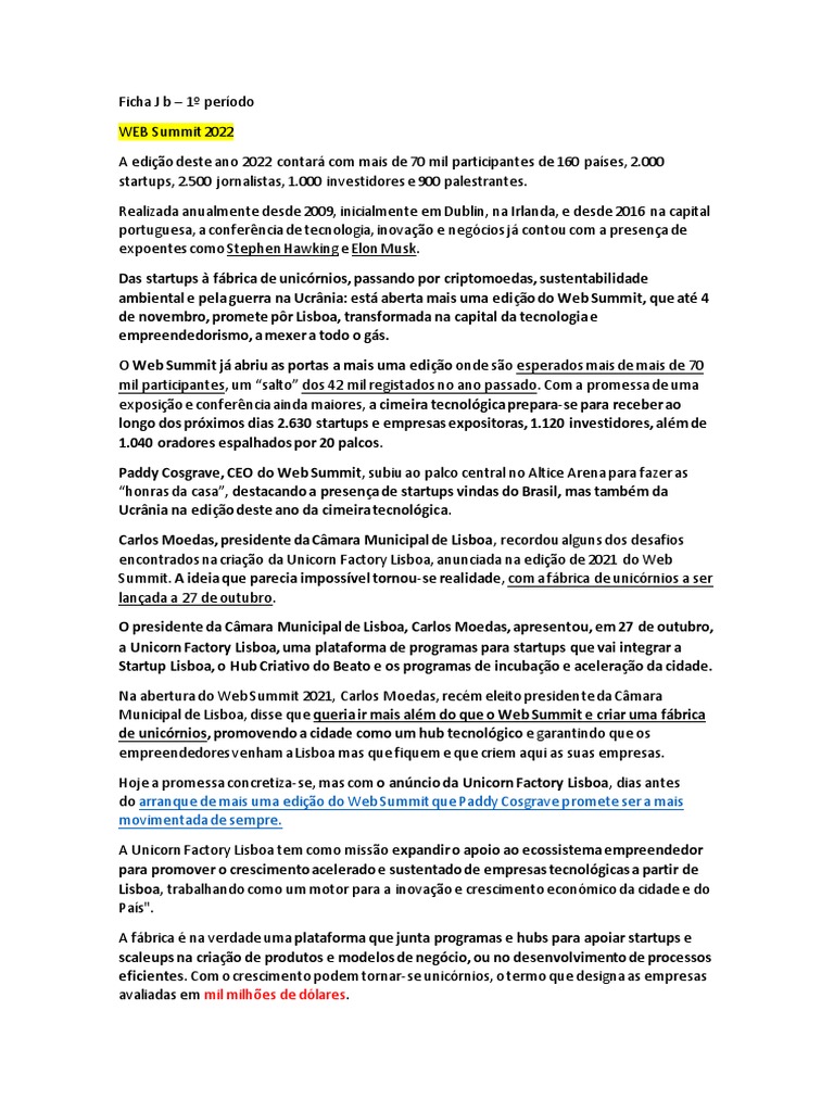 Ficha 1J B - 1º Período | PDF | Empresa Startup | Microempresas e ...