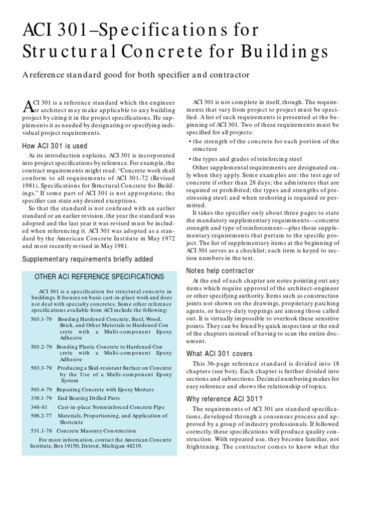 ACI 301 Specifications For Structural Concrete For Buildings - tcm45 ...