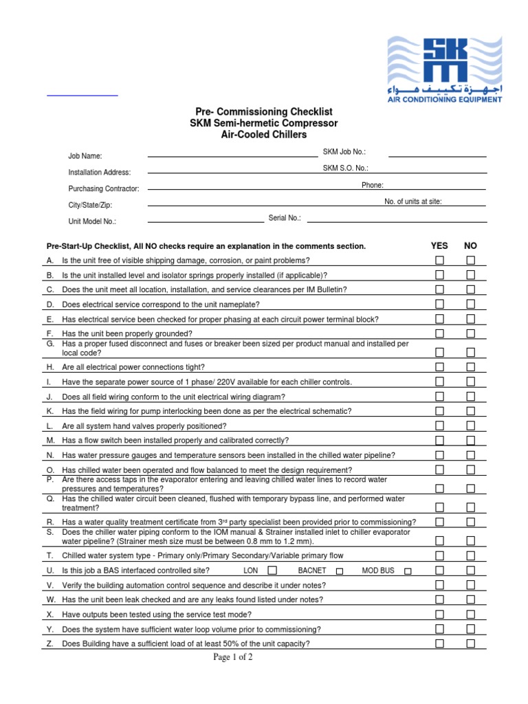 SKM Chiller Pre-Commissioning Checklist | PDF | Building Automation ...