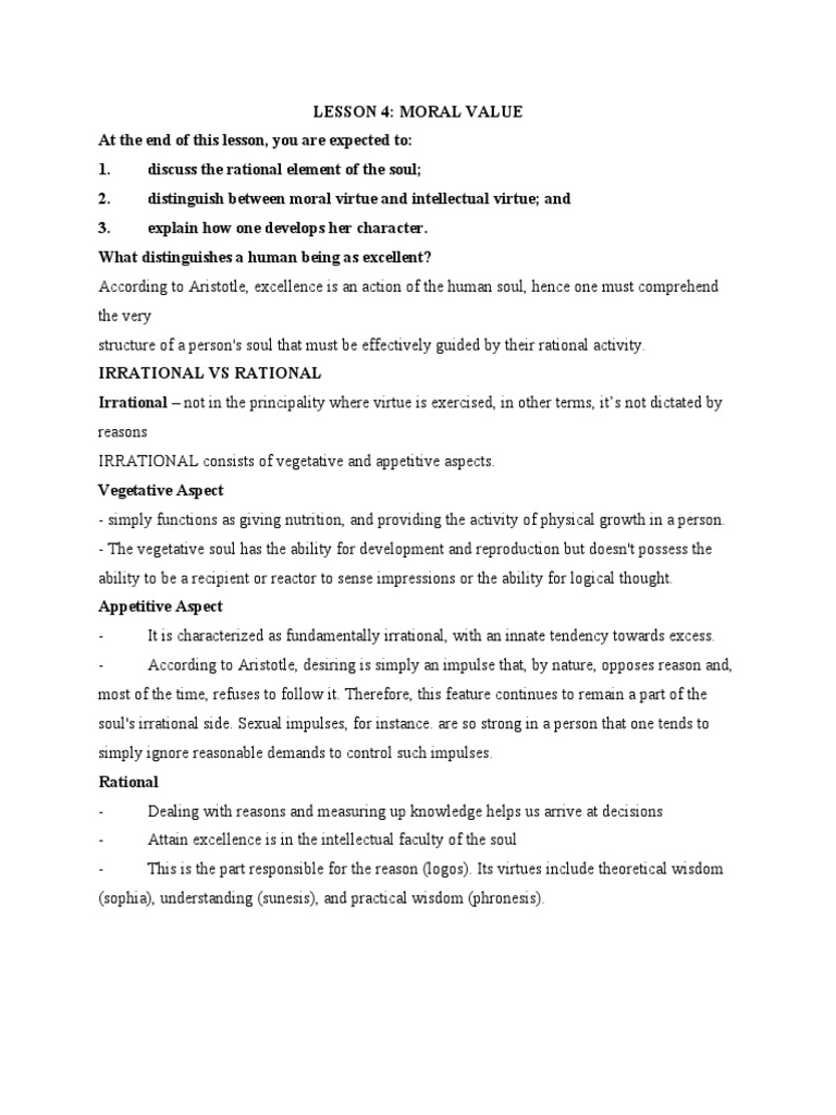 Lesson 4 - Moral Value | PDF | Virtue | Reason