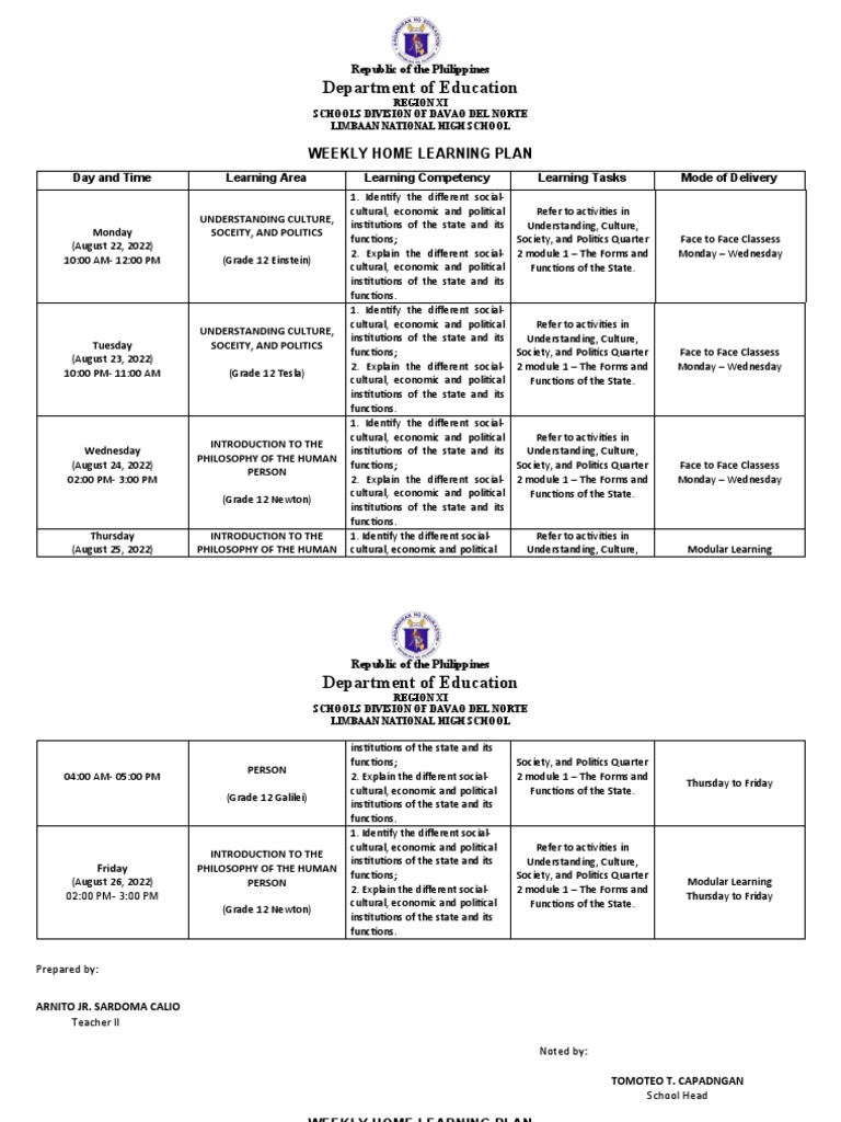 Learning Plan Ucsp | PDF