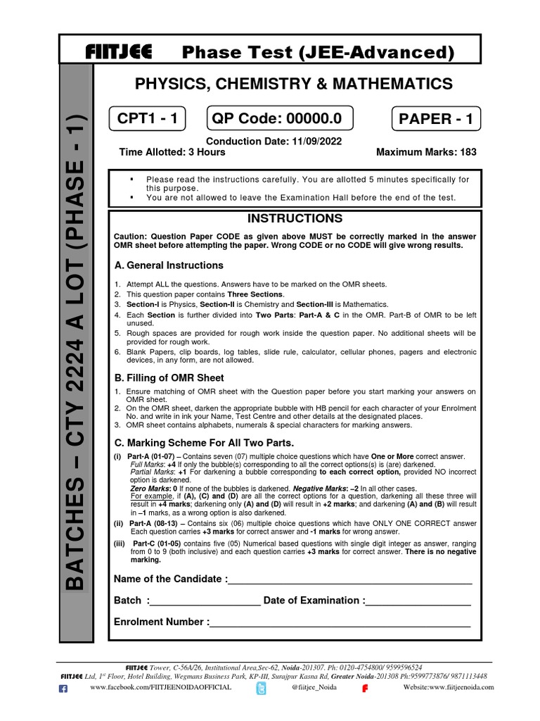 JEE Adv Paper 1 - Phase Test 1 | PDF | Chemical Polarity | Force