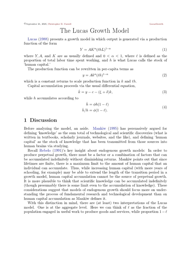Lucas Growth | PDF | Economic Growth | Consumption (Economics)