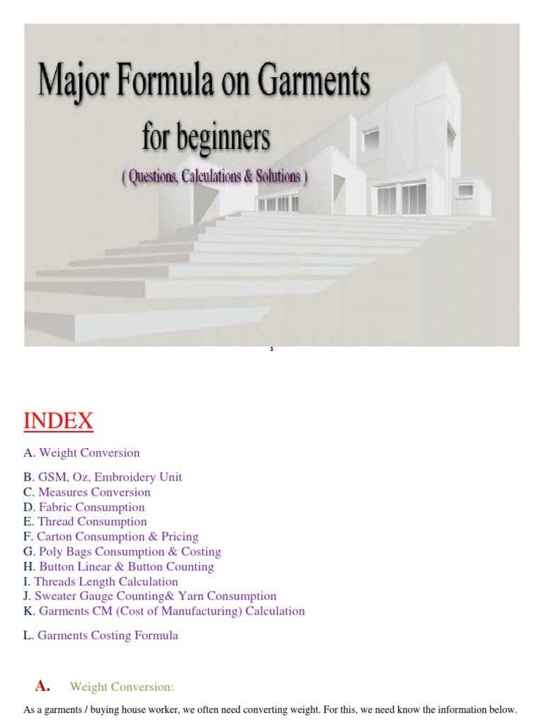 Major Formulas On Garments For Beginners | PDF | Gauge (Knitting) | Yarn