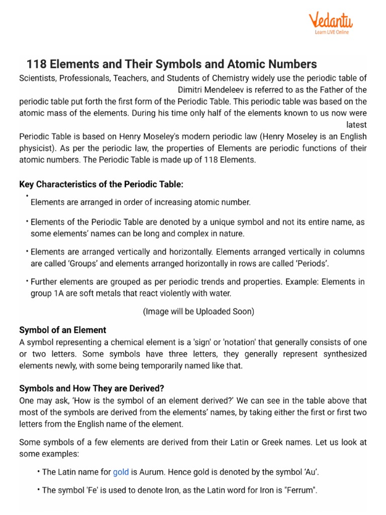 118 Elements and Their Symbols and Atomic Numbers | PDF