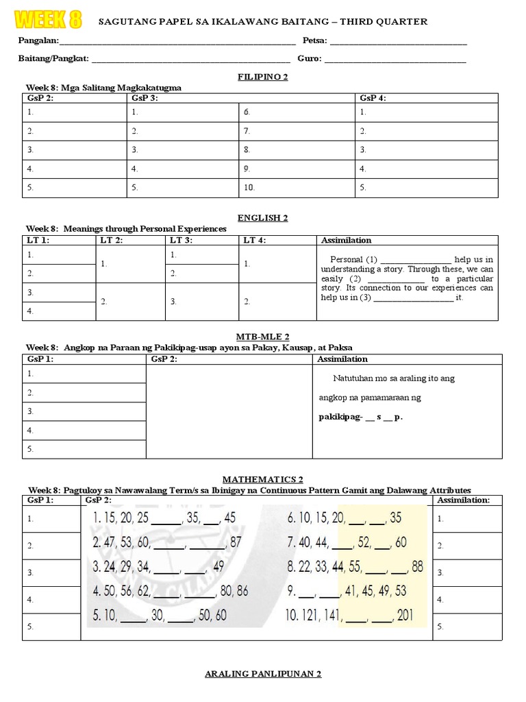 Sagutang Papel Week 8 Quarter 3 | PDF