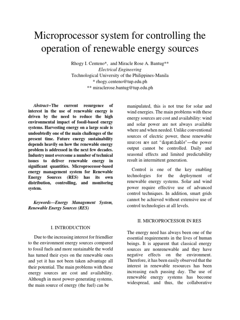 Microprocessor System For Controlling The Operation of Renewable Energy ...