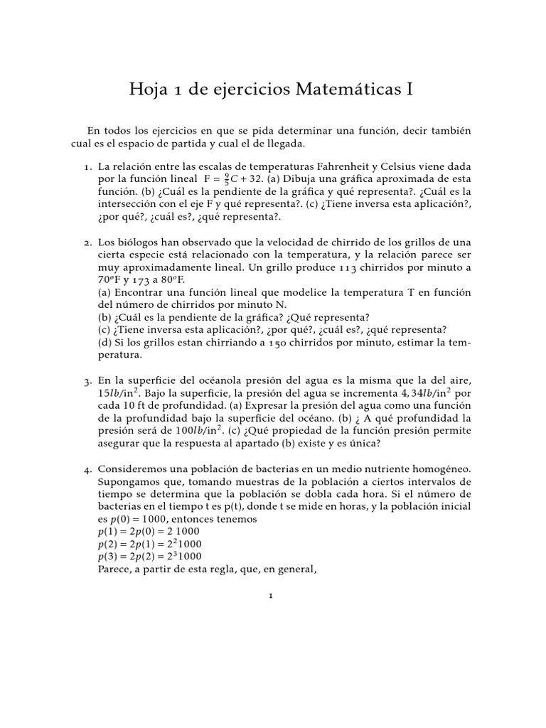 Problemas Hoja 1 MA | PDF | Linealidad | Función (Matemáticas)