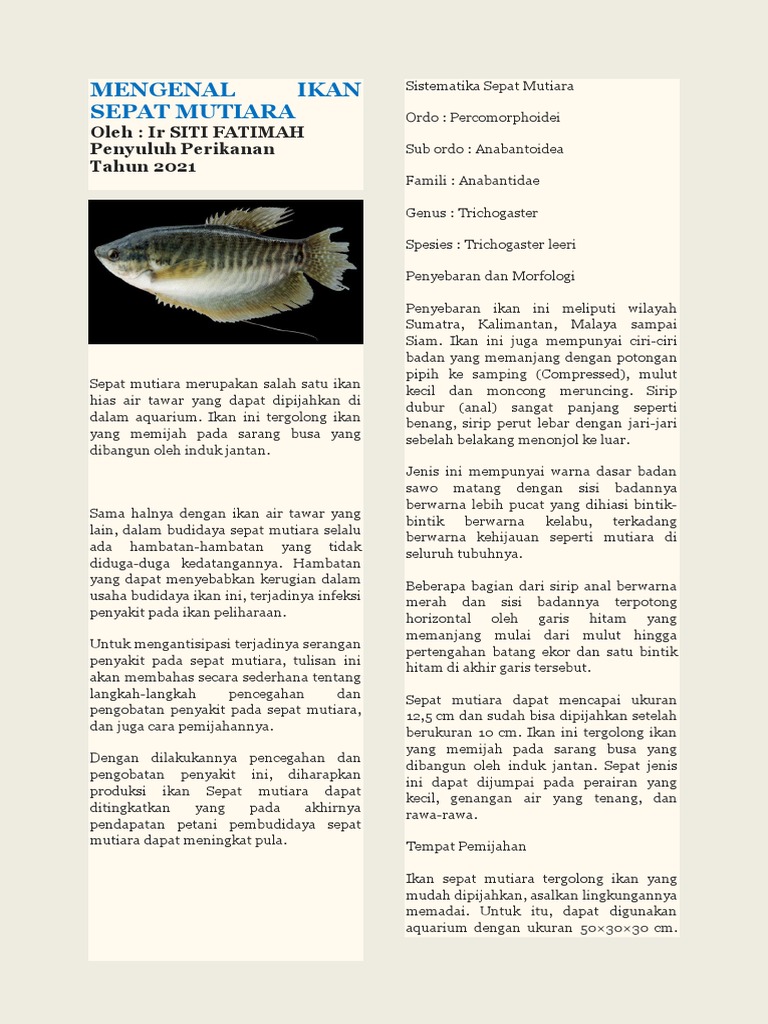 Leaflet Mengenal Ikan Sepat Mutiara | PDF