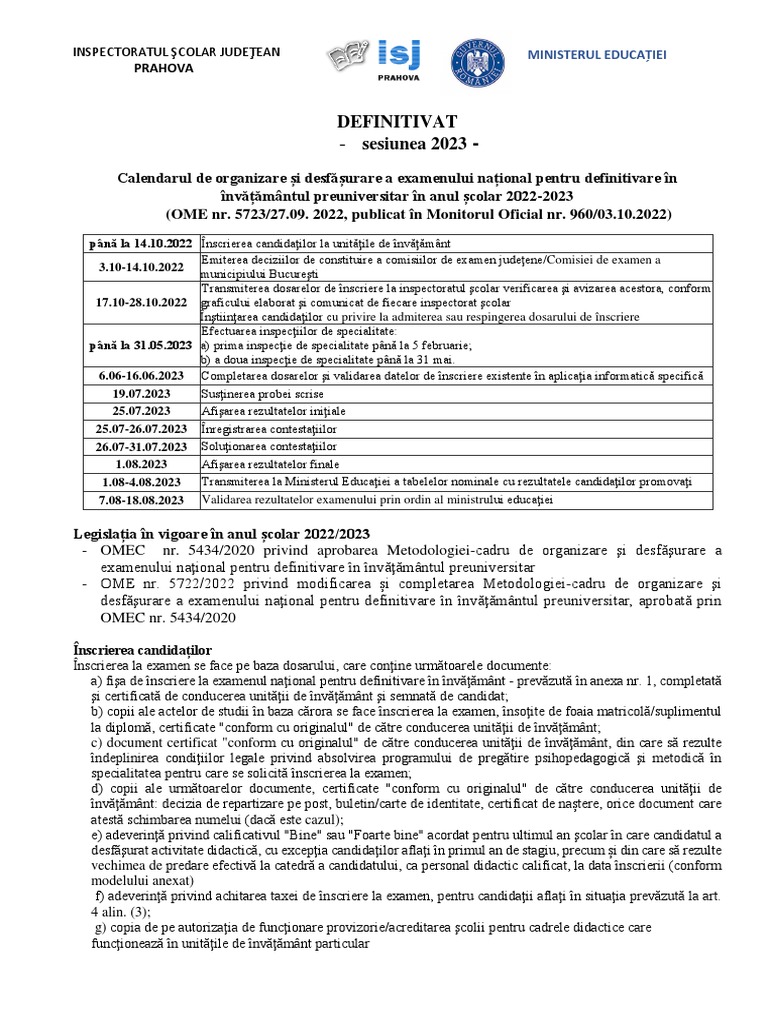 Informatii Definitivat 2023 | PDF