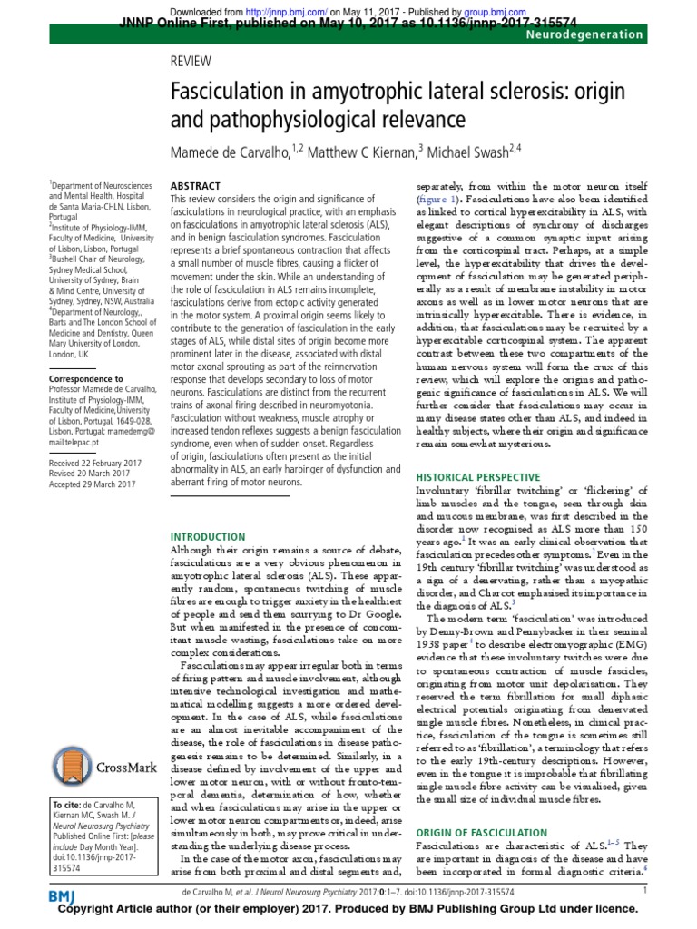 Fasciculation in Amyotrophic Lateral Sclerosis - Origin and ...