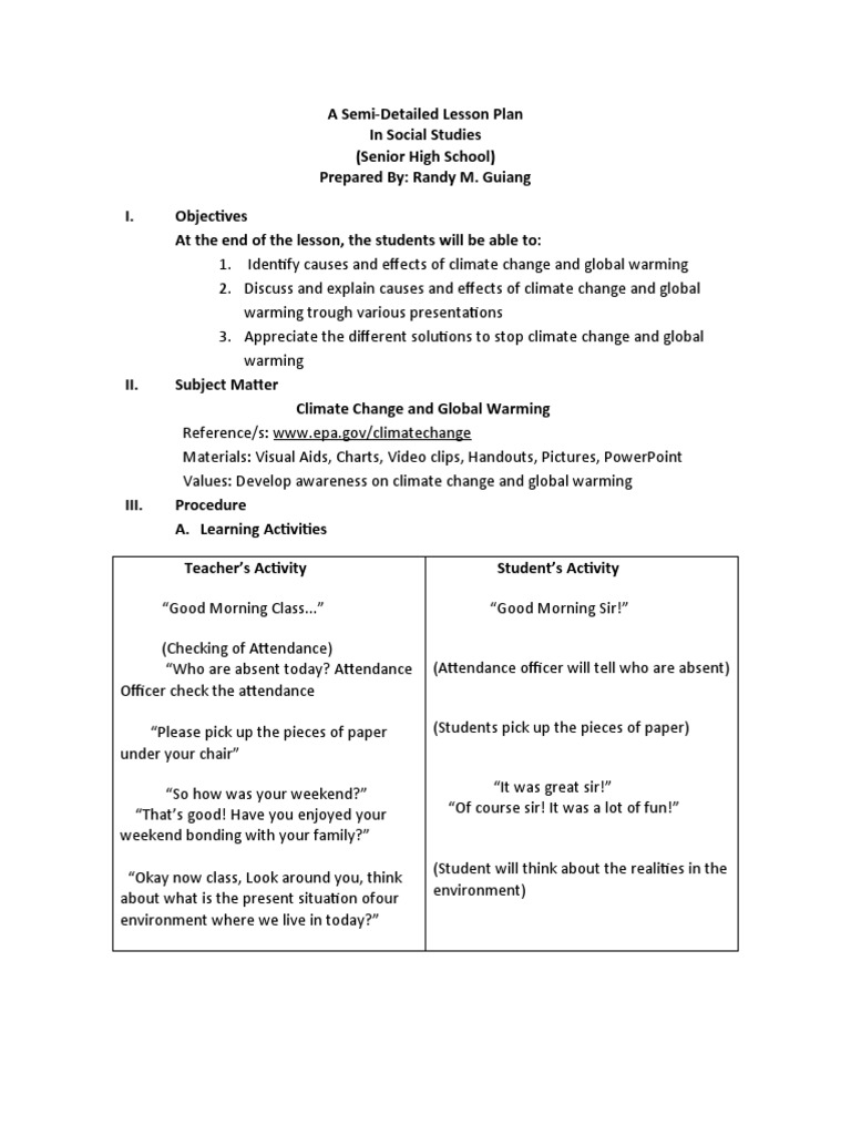 Lesson Plan in UCSP | Download Free PDF | Climate Change | Climate