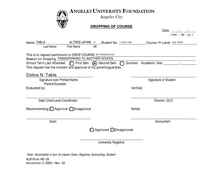Dropping of Course Form-2 | PDF