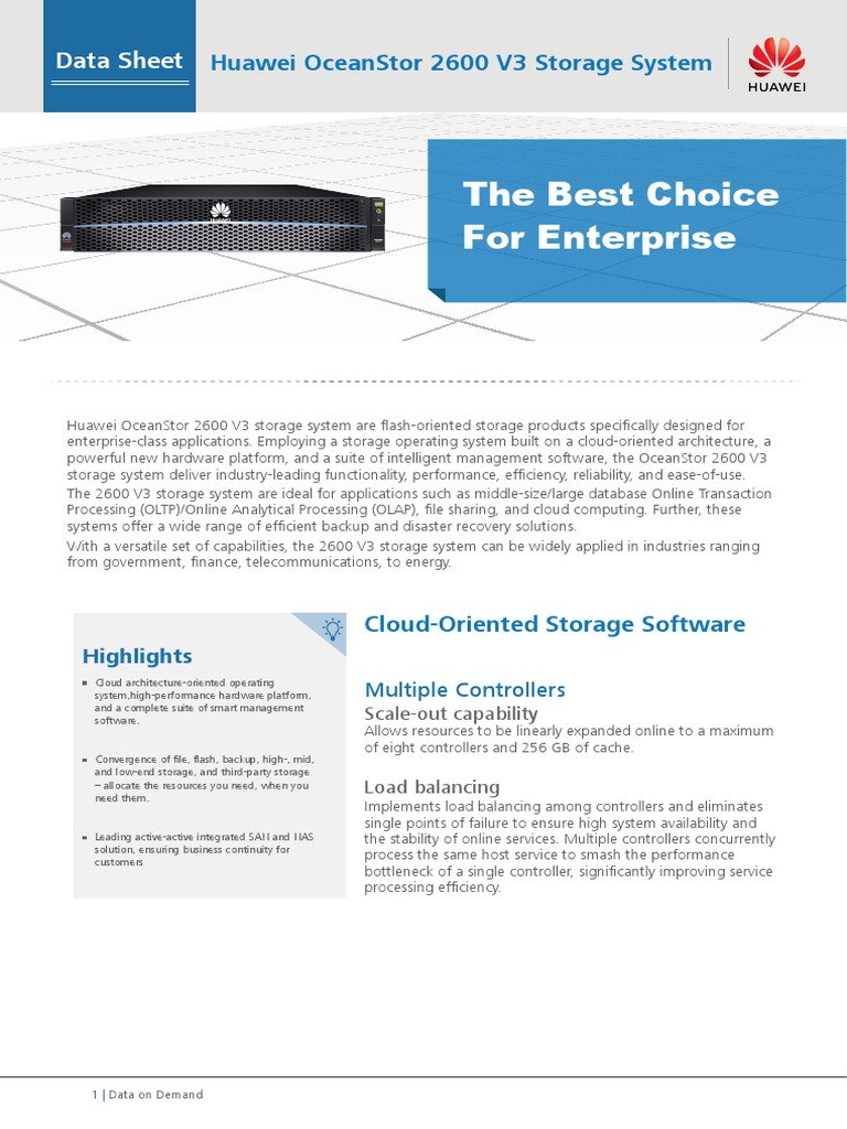 Huawei OceanStor 2600 V3 Storage System Data Sheet | PDF | Solid State ...