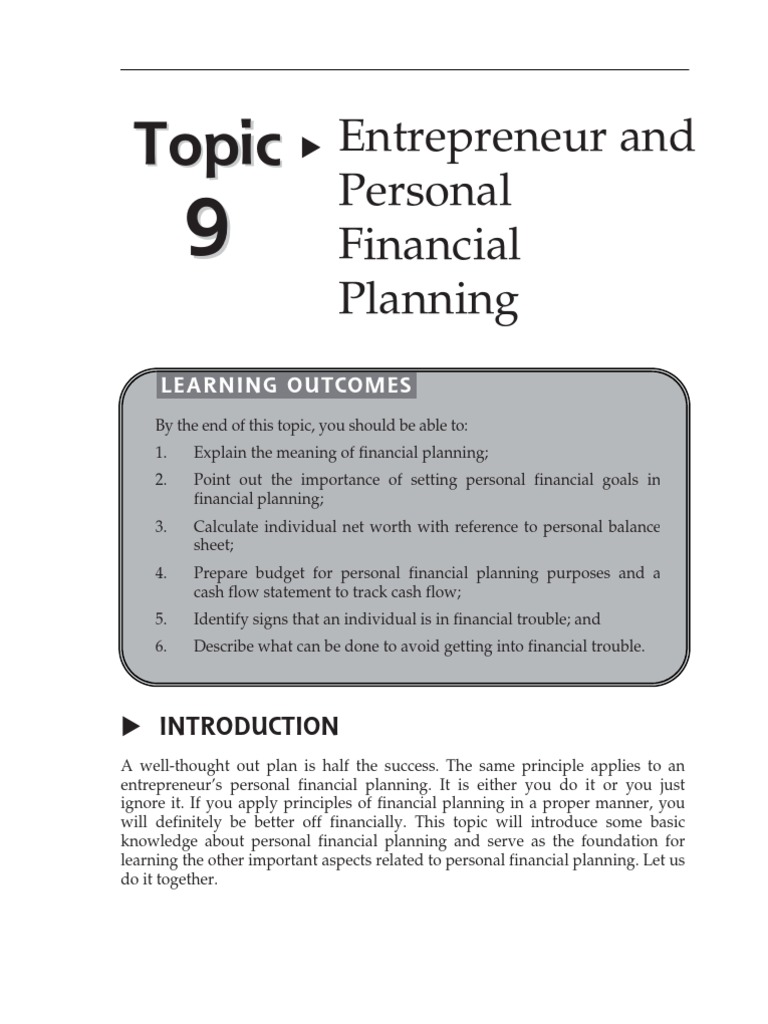 Topic 9 Entrepreneur and Personal Financial Planning | PDF | Balance ...