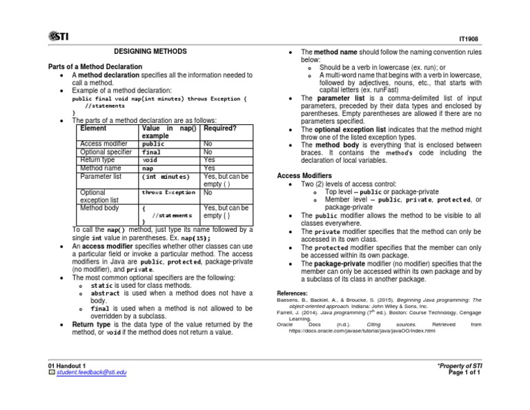 01 Handout 1 | PDF | Method (Computer Programming) | Parameter (Computer Programming)
