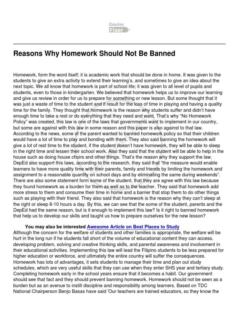 Reasons Why Homework Should Not Be Banned | PDF | Homework | Teachers