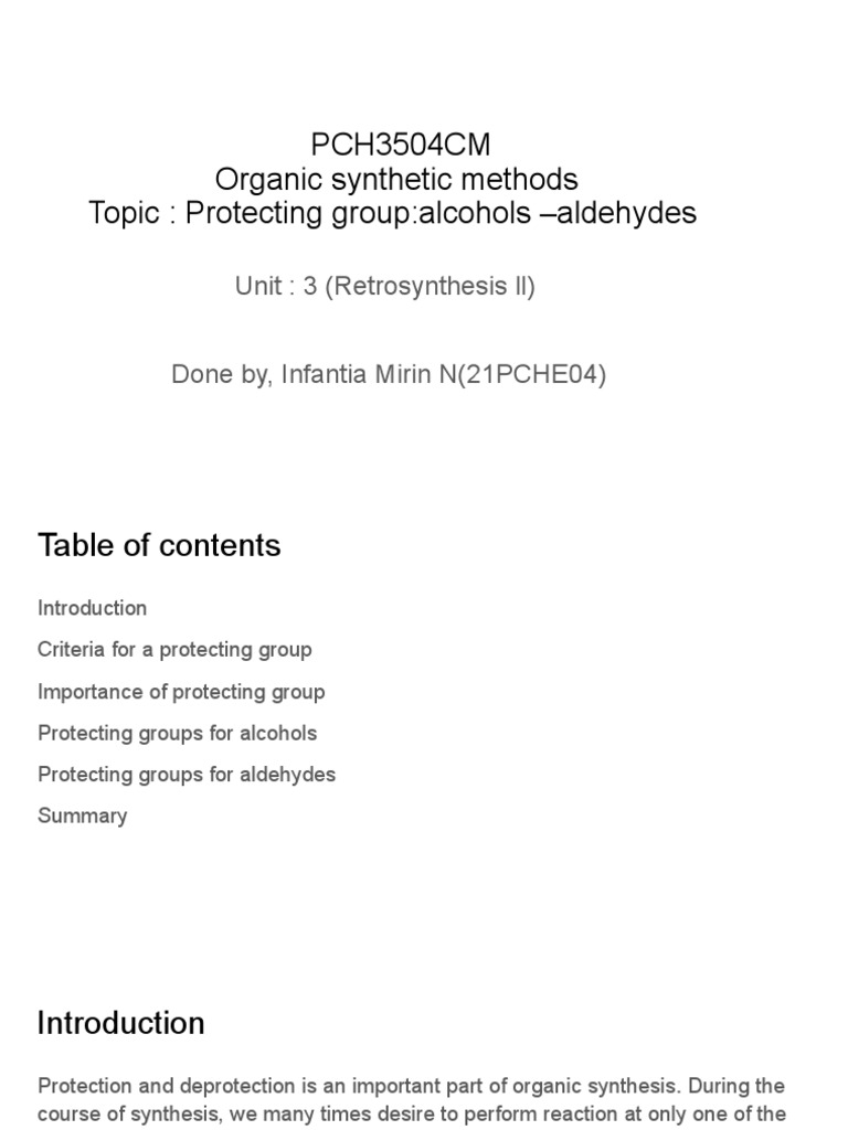 Protecting Groups Alcohols and Aldehydes | PDF | Ester | Aldehyde