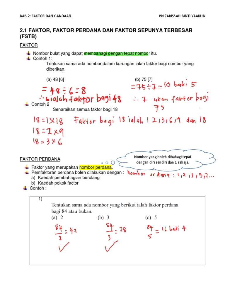 2.1 Faktor, Faktor Perdana Dan Faktor Sepunya Terbesar (FSTB) | PDF