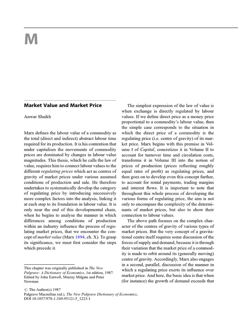 Market Value And Market Price How Labor Values Determine Regulating