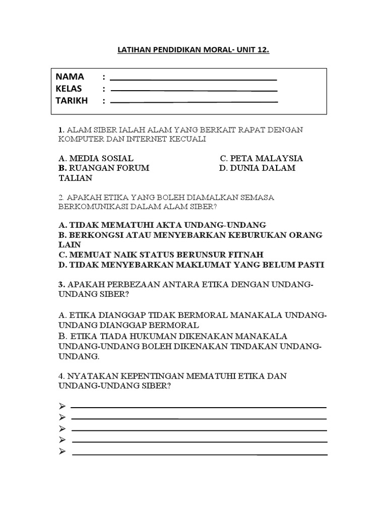 Latihan Pendidikan Moral | PDF