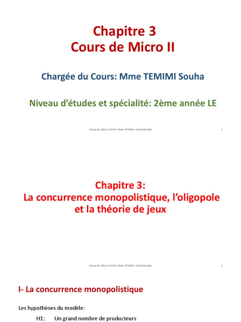 Chapitre 3 Micro II | PDF | Monopole | Théorie des jeux