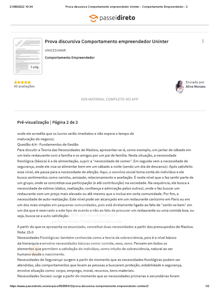 Prova Discursiva Comportamento Empreendedor Uninter - Comportamento ...