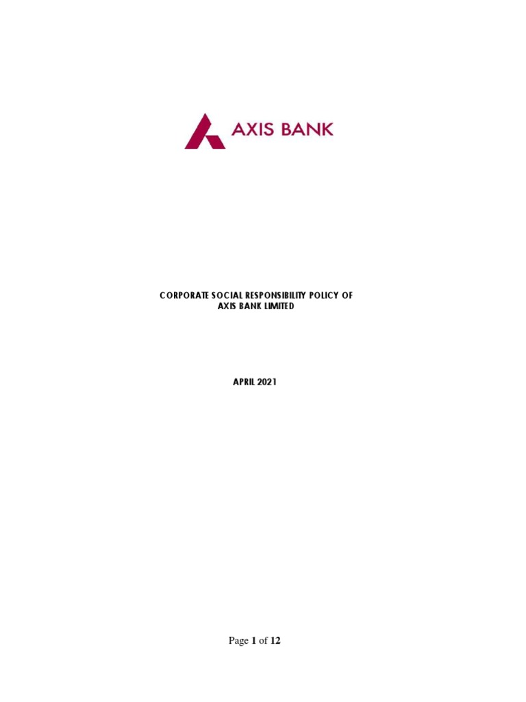 Axix Bank Corporate Social Responsibility Policy 2021 | PDF | Corporate ...