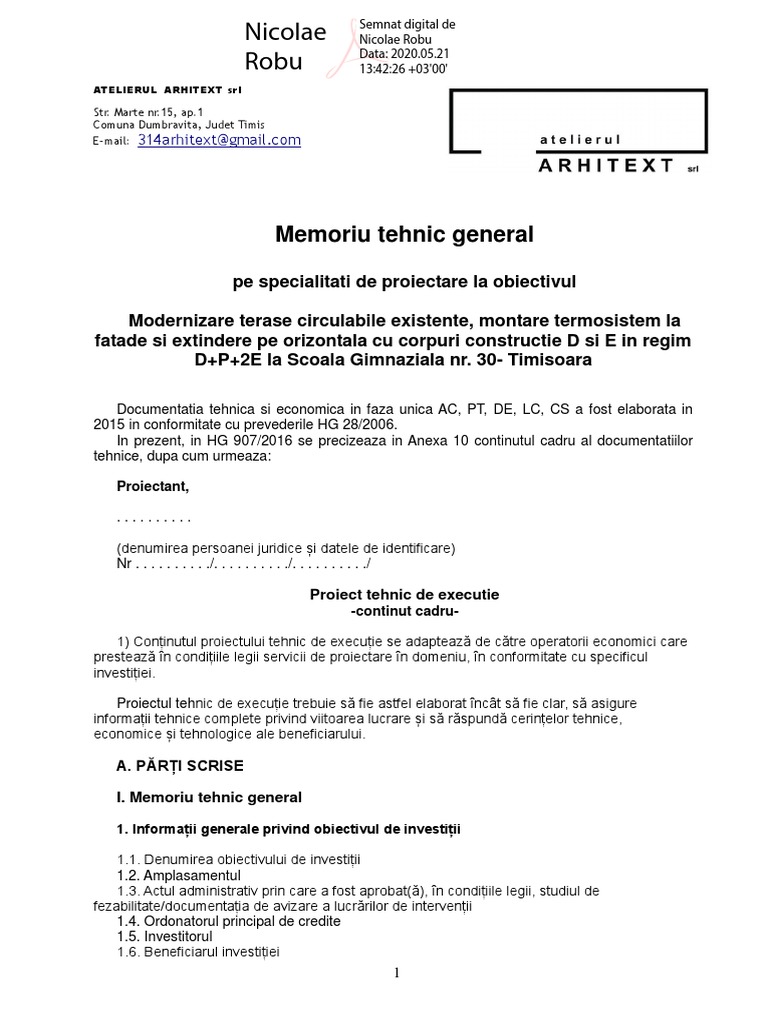 8.memoriu Tehnic General S 21.05.2020 | PDF