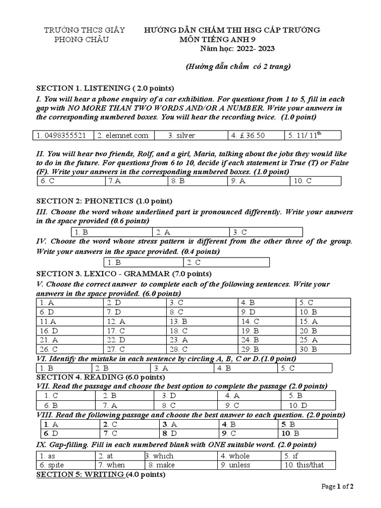 HDC HSG Anh 9 Cap Truong | PDF | Vietnam