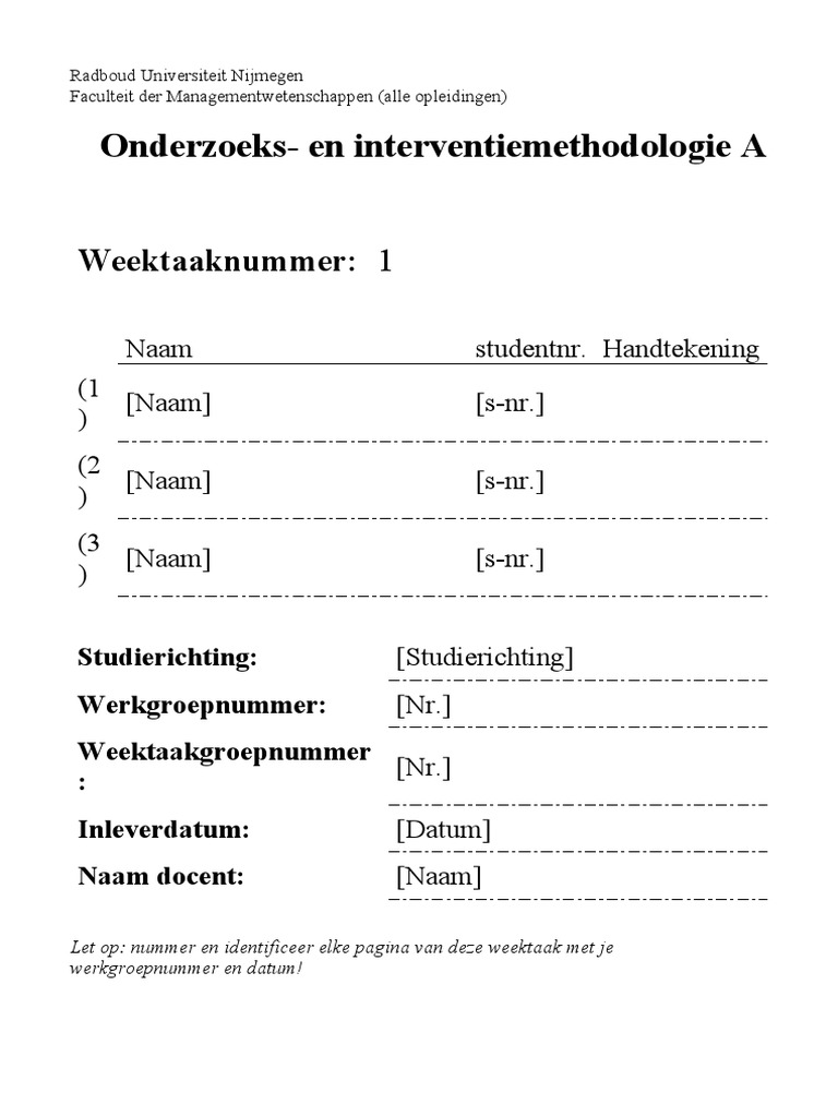 Weektaak 1 Antwoordblad | PDF