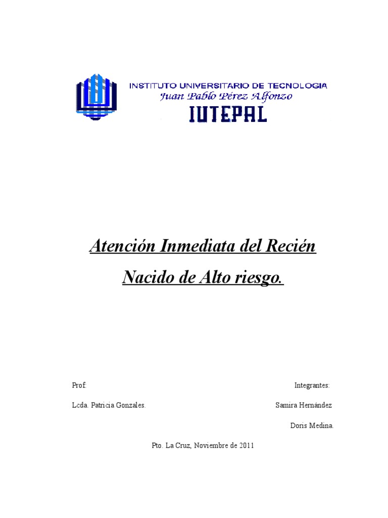 Atención Inmediata Del Recíen Nacido De Alto Riesgo Pdf Infantes