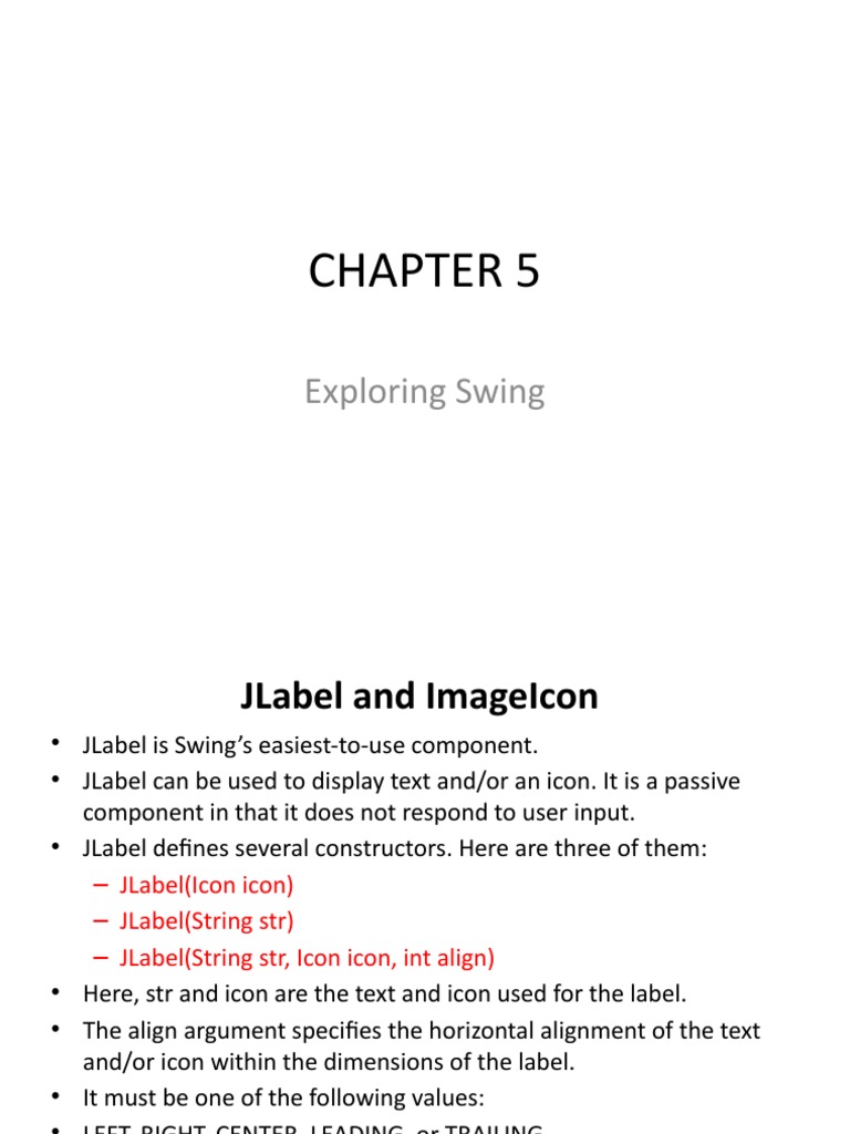 Chapter 5 Exploring Swing | PDF | Method (Computer Programming) | Constructor (Object Oriented ...